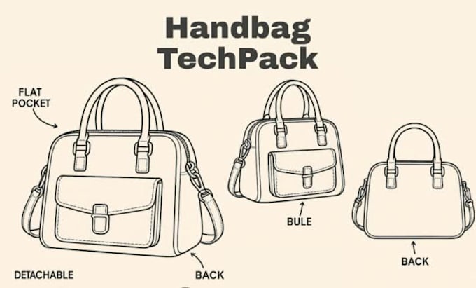 Design handbag tech pack ready for the factory fashion design handbag ...