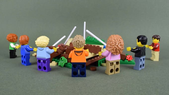 Make a birthday invitation video of minifigures building a cake by ...