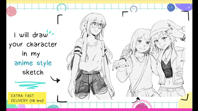 Draw your character in my anime sketch style by Team_richmei | Fiverr