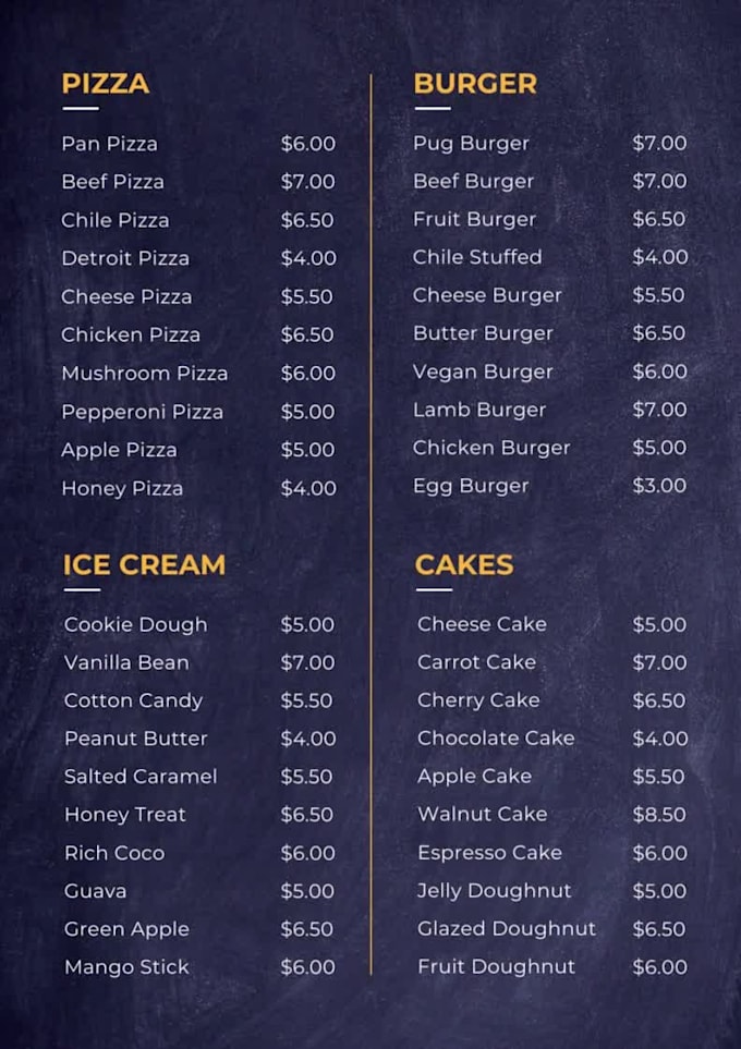 Design professionally modern printable restaurant food and price menu ...