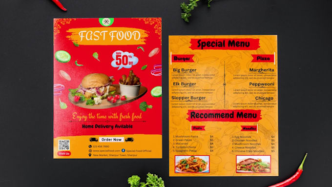 Do attractive restaurant menu design, food flyer, price list by Svoprodesigner | Fiverr