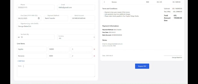 Build an invoice maker web app with pdf export and real time preview by ...
