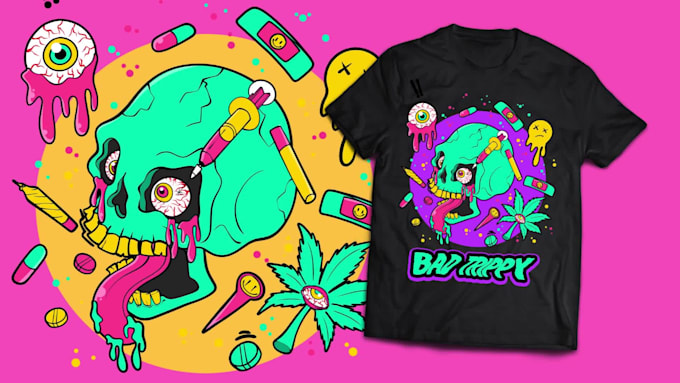 Make trippy psychedelic t shirt and merch design cartoon by Baharvisual ...