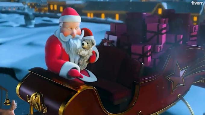 Create 3d christmas animation video, 2024 fireplace merry christmas ...