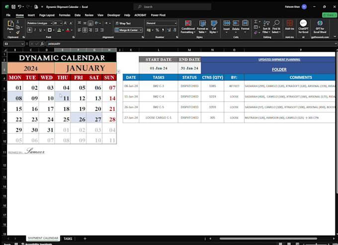 Create dynamic calendar in excel for your events,tasks,shipments etc by Sameerahmedd | Fiverr