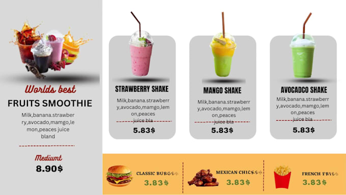 Design a digital menu board, animated menu, restaurant menu by Nowshin ...