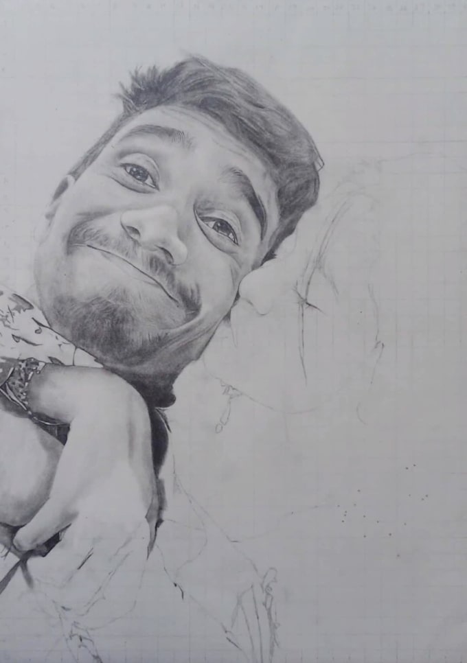 Draw a realistic portrait of two figures from your photo and do a ...