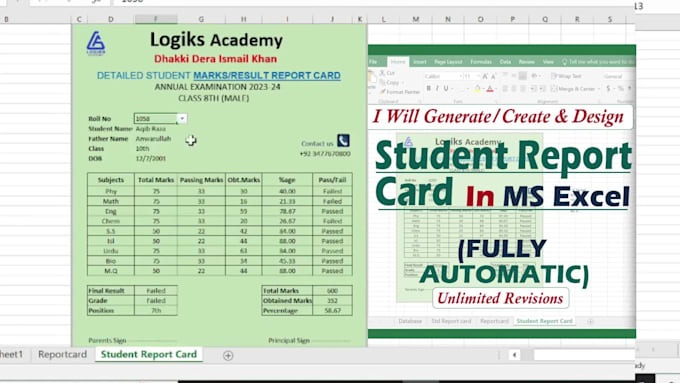 Create automated student report card in excel by Kazim_nawaaz | Fiverr