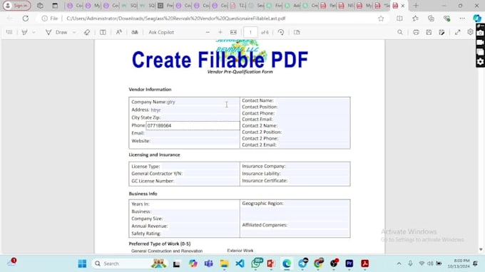 Create fillable and convert pdf to docx, ppt vice versa by Hamdhun ...