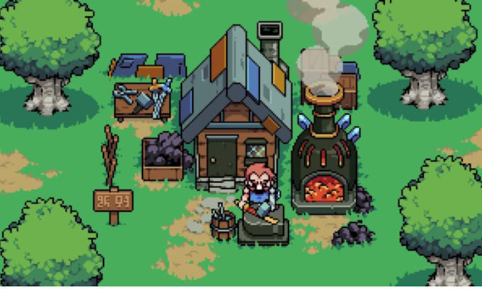 Conjunto de mosaicos de pixel art de arriba hacia abajo, juego de rol ...