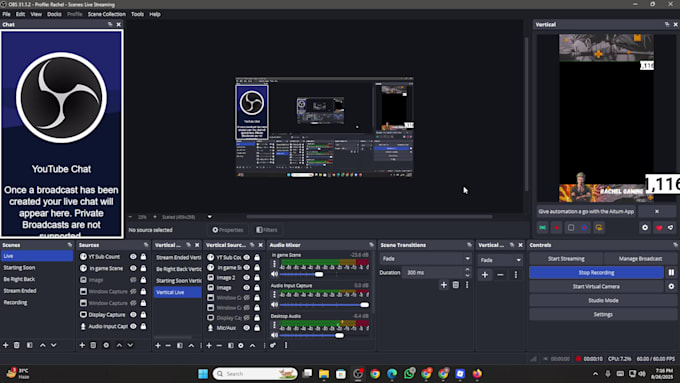 Set up simultaneous horizontal and vertical streaming for youtube by ...