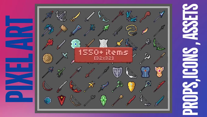 Create 2d game art asset, 2d pixel art game, props, icons, ui, hud ...