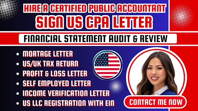 Sign us cpa letter, review financial statement, profit loss, llc, tax ...