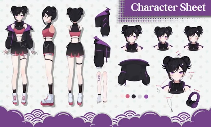 Design anime character sheet reference for your live2d vtuber model ...