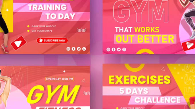 Design fitness workout youtube thumbnail and fitness channel banner art ...