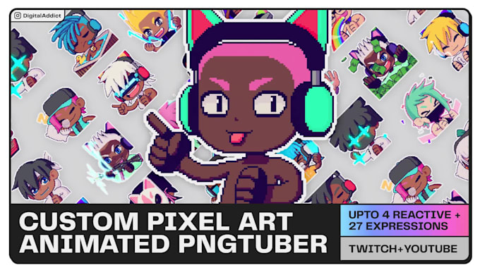 Make animated pngtuber, vtuber in a pixel art anime style by ...