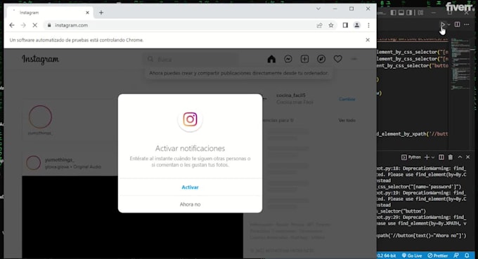 Create instagram bot with python in 24 hrs by Moissmoiss951 | Fiverr