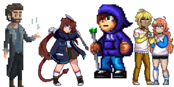 Make 8 bits pixel art 2d srpite game character cyberpunk inide game ...