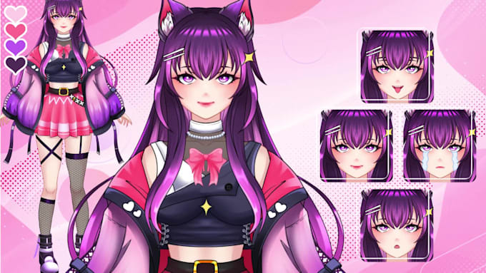 Draw high quality anime live2d model or vtuber character design ready ...