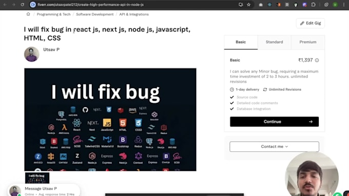 Fix bugs in javascript, react js, next js, node js, mysql by Utsavpatel212 | Fiverr
