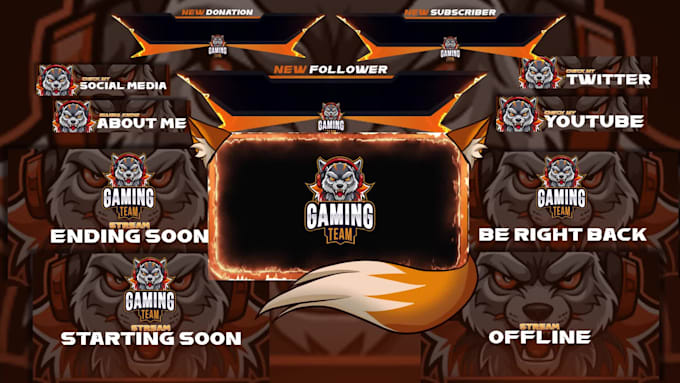 Design custom animated twitch overlay, stream mascot, obs, kick ...