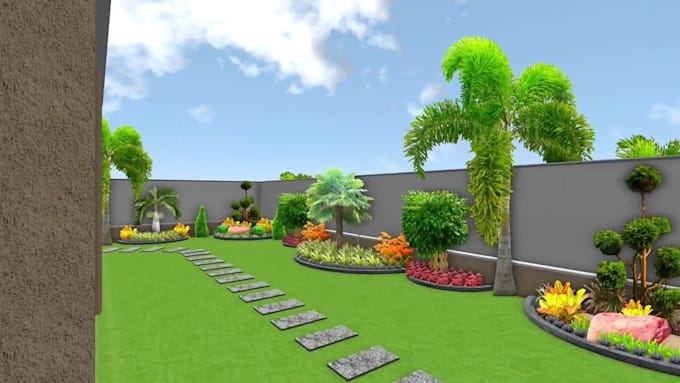 Render 3d realistic backyard animation interior design landscape garden design by Faheema0 | Fiverr