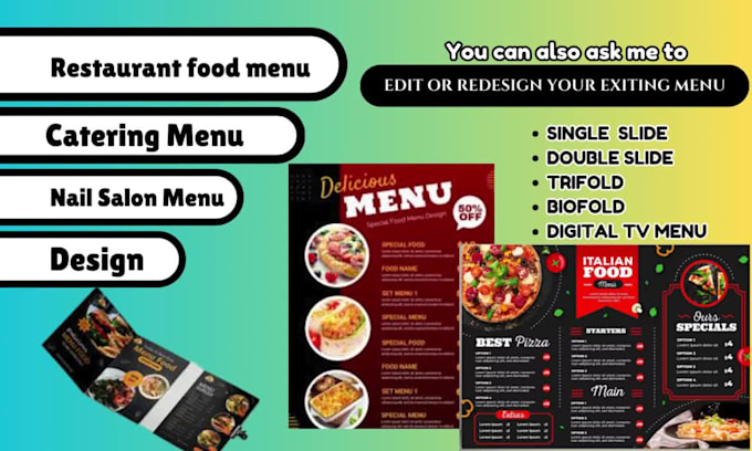 Design digital menu board price list menu card sellsheet signage design ...