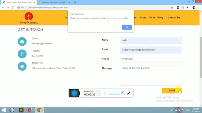 Connect your contact form with database firebase by Aqib001 | Fiverr
