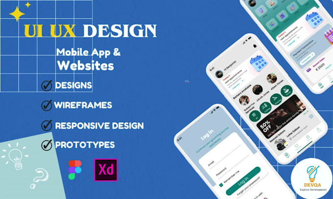Do figma mobile app ui ux, figma website design, landing page design in figma