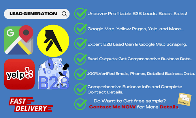 Do b2b leads, google map scraping, lead generation, yellow page emails ...