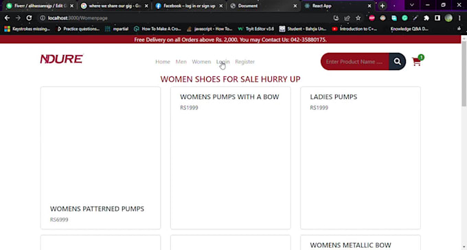 Work On React Js Ecommerce Design And Basic Of Node Js Api By