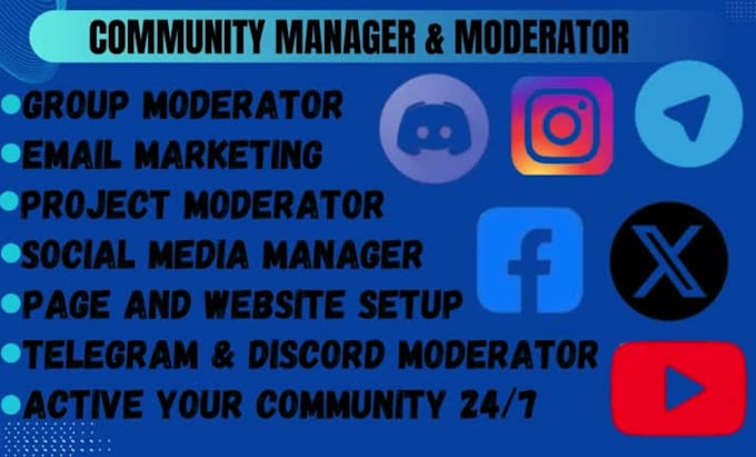 Be your community manager moderator and do your facebook, x, discord ...
