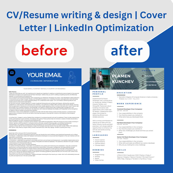 Write and design your cv resume cover letter linkedin profile by Plamenkanchev | Fiverr