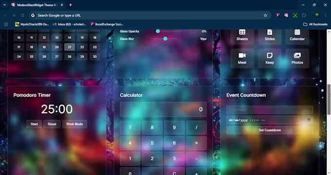 Create a glass widget theme chrome extension with premium features and ...