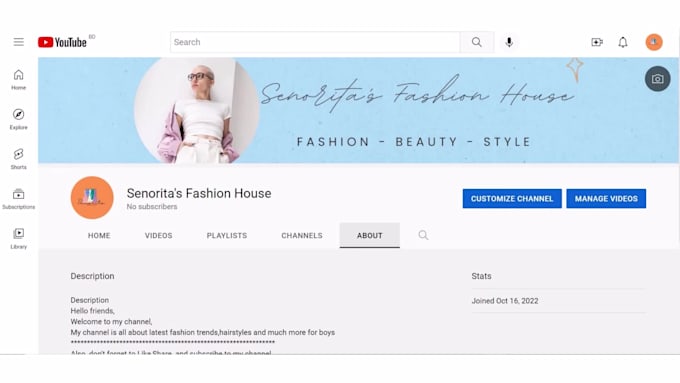 Create your professional youtube channel with full personalized set up ...