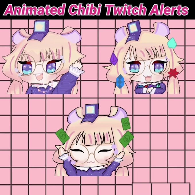 Draw custom twitch animated chibi alerts by Lunarificmoon | Fiverr