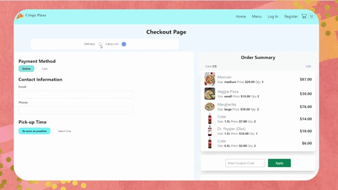 Create a django pizza ordering system with menu, checkout, delivery and ...