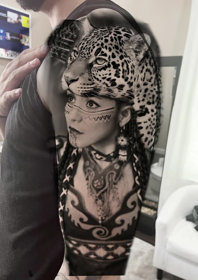 Create a custom black and grey realistic tattoo design by ...