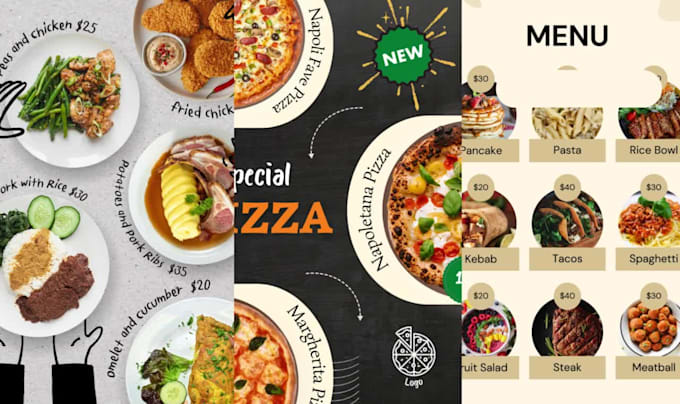 Custom menu design for restaurants and cafes by Senury | Fiverr